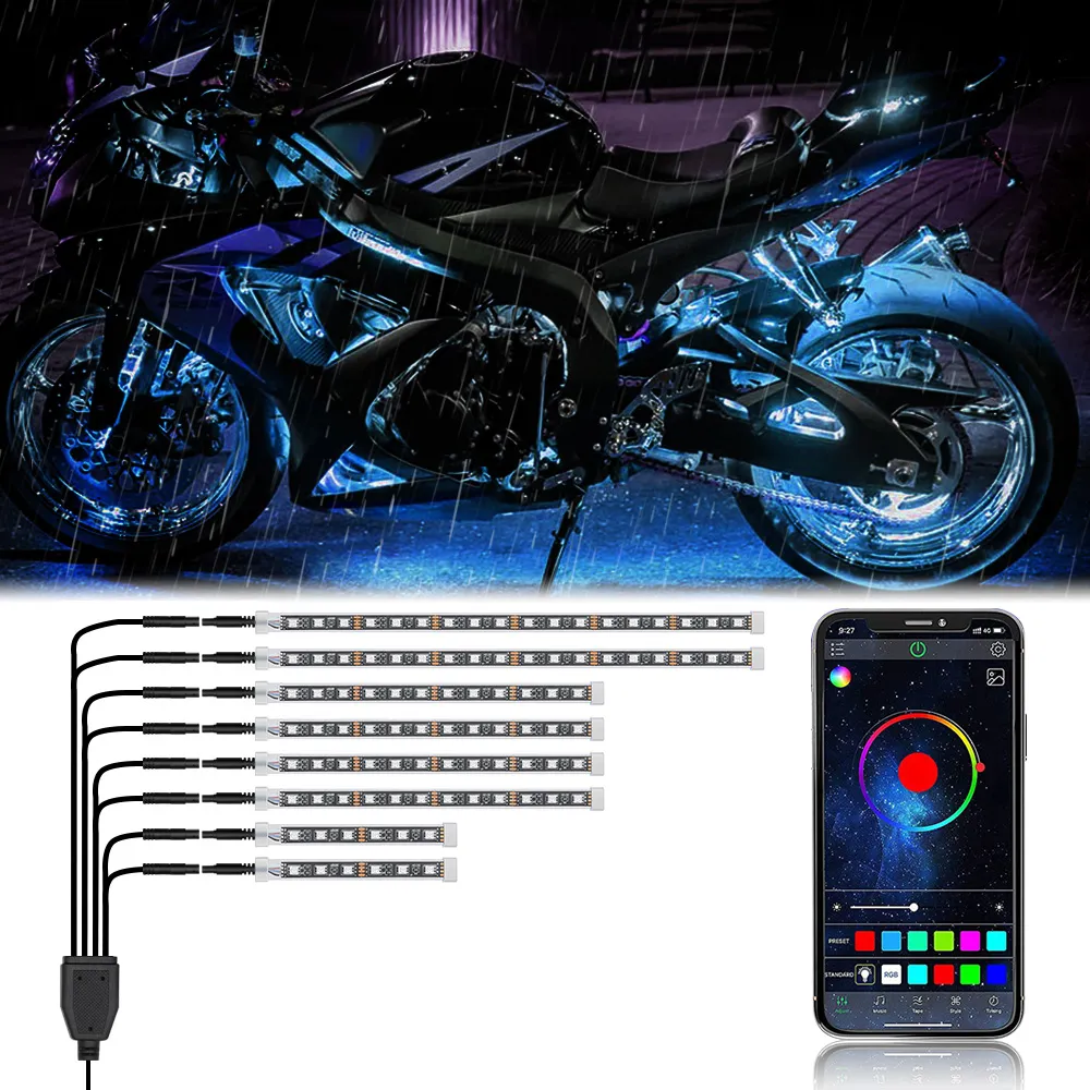 12V Motorcycle RGB LED Strip Lights with Smart Bluetooth Control ...