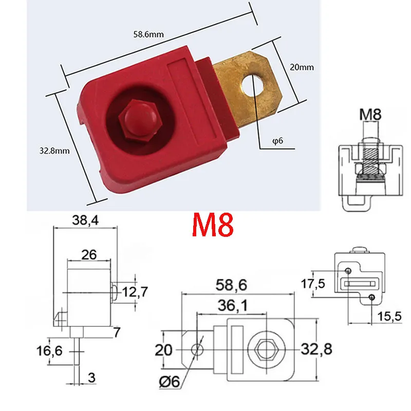 Heavy Duty Battery Terminals: 300A Square Through Wall Connector, M6/M8 ...