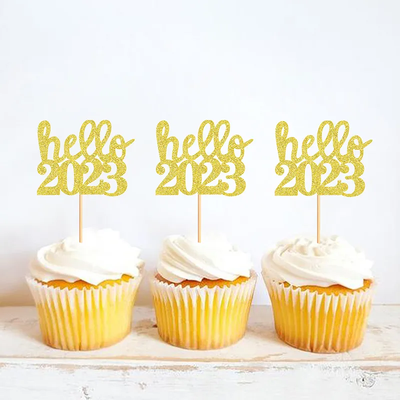 DHgate.com:12pcs Rose Gold Acrylic Cake Topper Hello 2024 Flags for ...