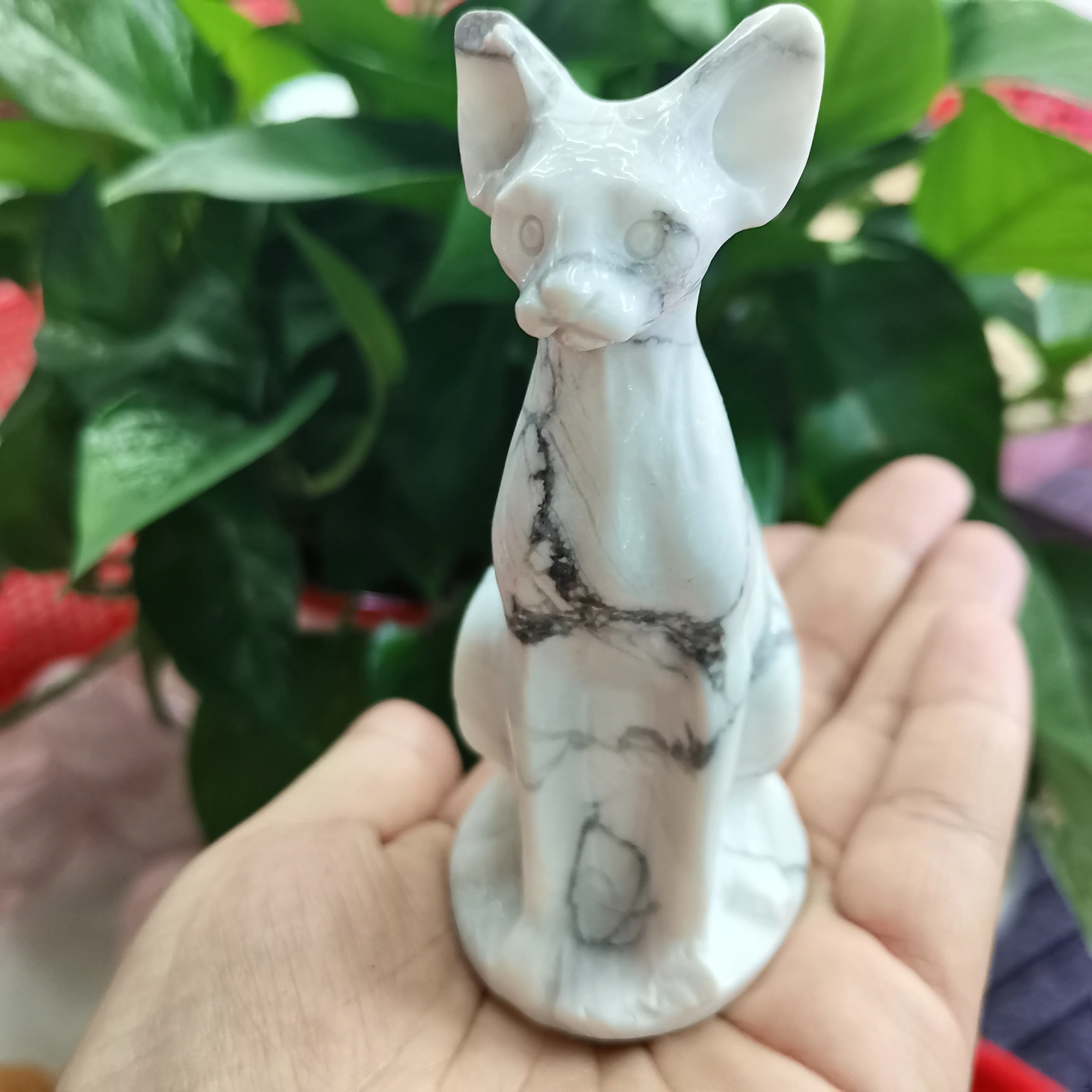 Natural White Turquoise Quartz Crystal Hand-Carved Sphynx Cat Figurine ...