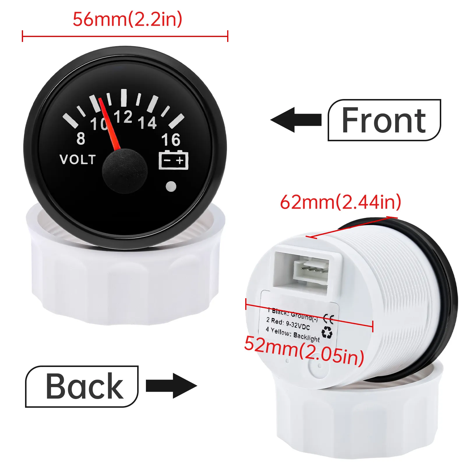 DHgate.com:Upgraded7 Color Backlit Round Voltmeter, 52mm 8-16V/18-32V ...