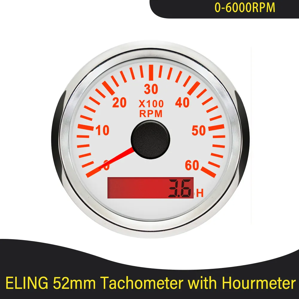 52mm Marine Tachometer Gauge RPM Meter Red Backlight for Boat Car Yacht ...