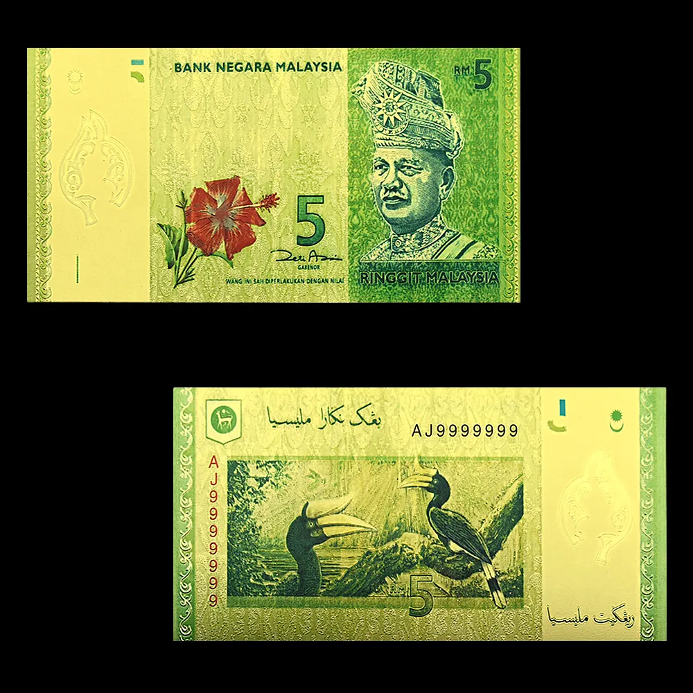 Malaysia Gold Foil Banknotes Set 1, 5, 10, 20, 50, 100 Dollar with ...