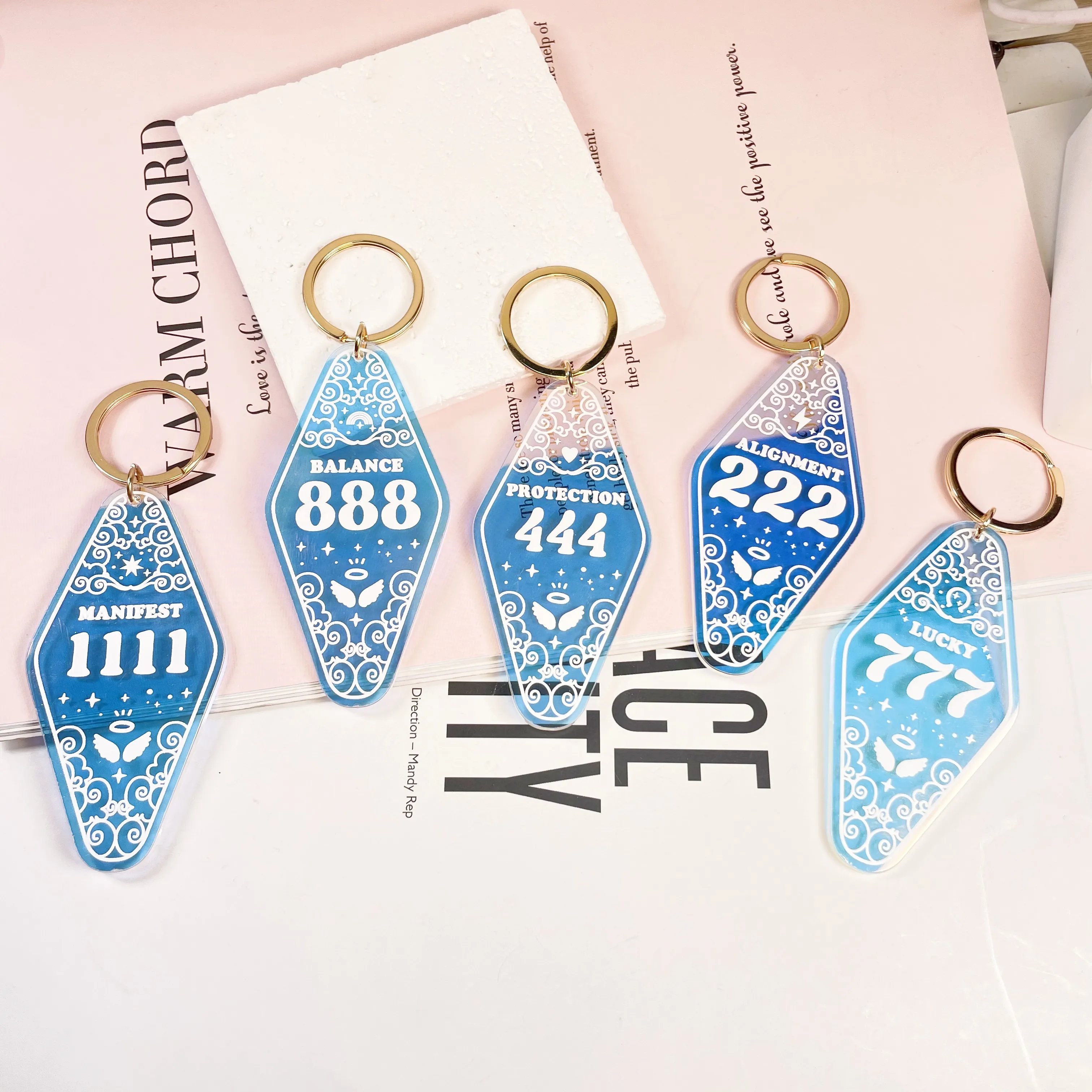 Iridescent Acrylic Keychains Holographic Number Keyring Lucky Charm ...