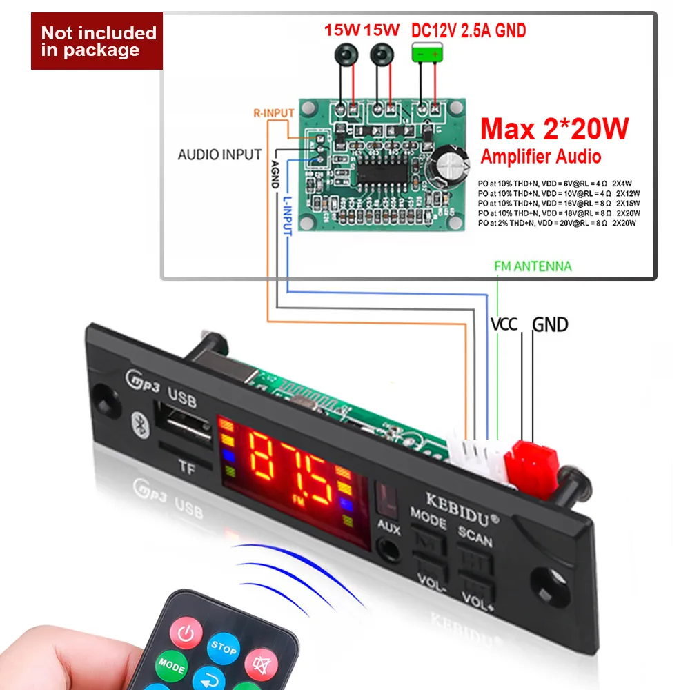 KEBIDU Bluetooth 5.0 Car FM Radio Module With MP3 Decoder Board, 12V TF ...