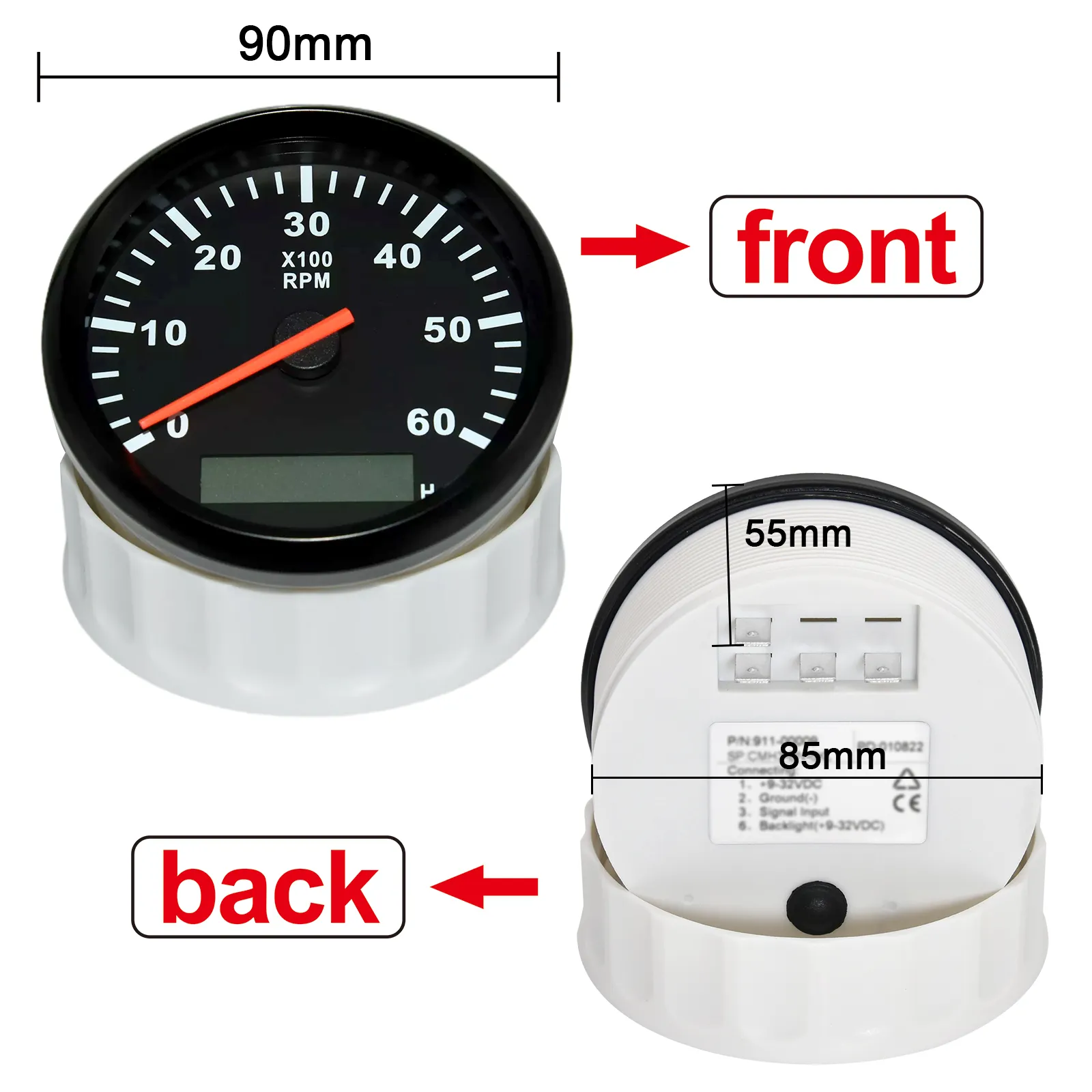 HD Car 85mm Tachometer REV Counter For Outboard Motor Boat Auto Tach ...