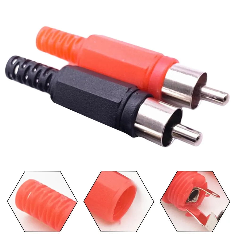 4x RCA Male Plug Accessories - Durable Red/Black RCA Speaker Lotus ...