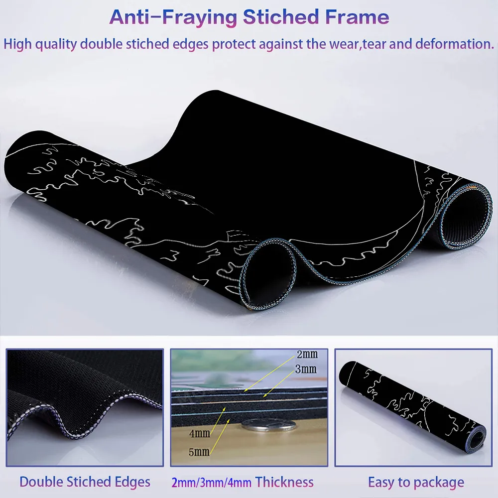Gaming Desk Mat Extra Large: Black And White Wave Design, Extended ...