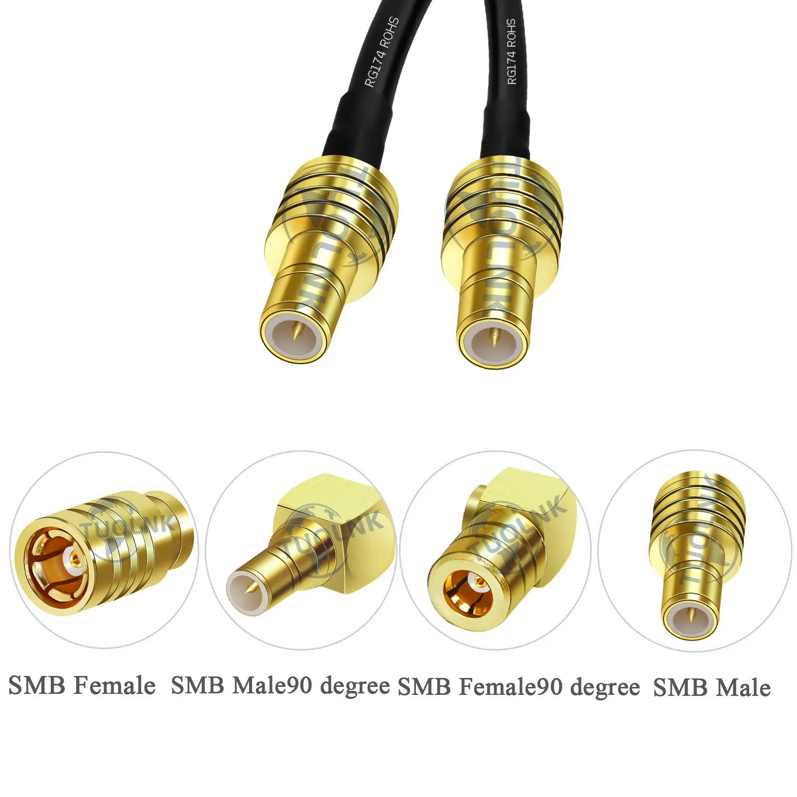 90 Degree Coax Connector Cable - RG174 SMB Male to Female Right Angle ...