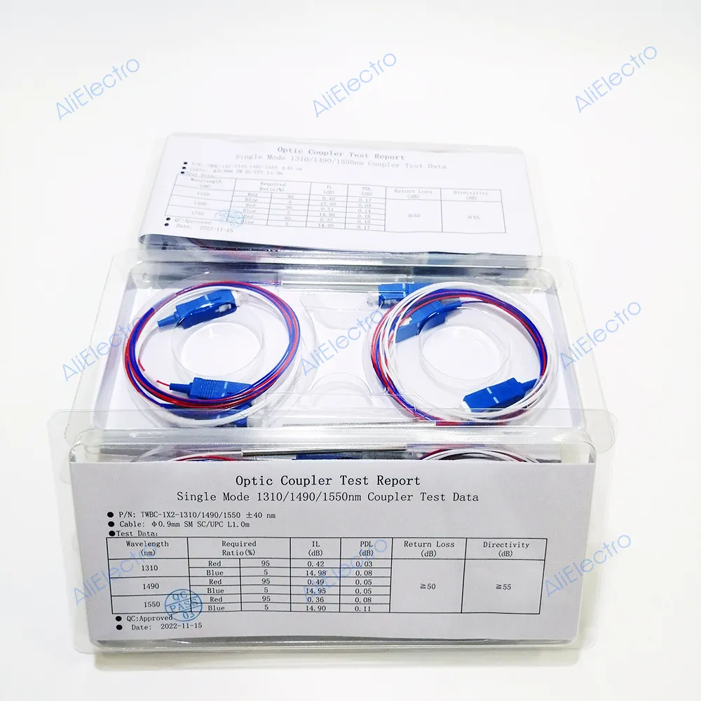 SC UPC 1x2 Fiber Optic FBT Splitter, 0.9mm Coupler, Optional 10/90 45/ ...