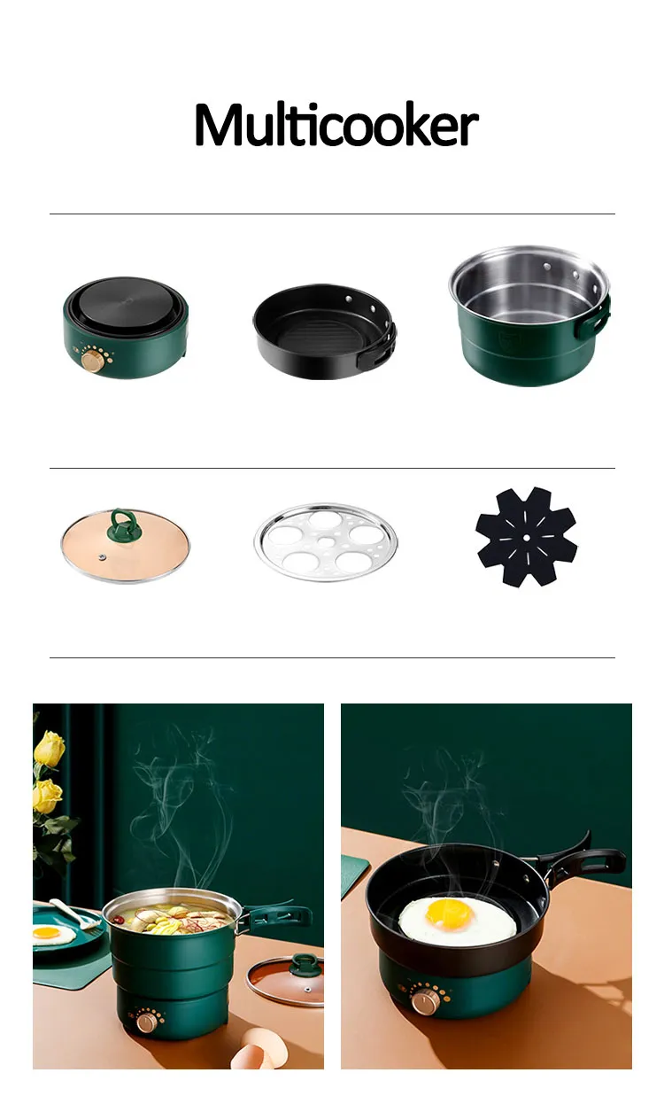 110V/220V Electric Cooking Pot Foldable Hotpot Portable Multicooker 1 ...