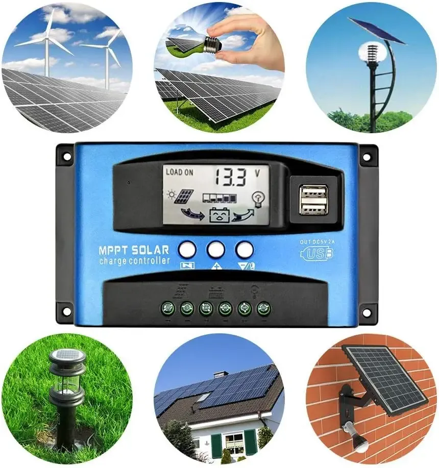 MPPT Solar Charge Controller, 12V/24V Auto Focus, LCD Display, Dual USB, Multiple Load Control ...