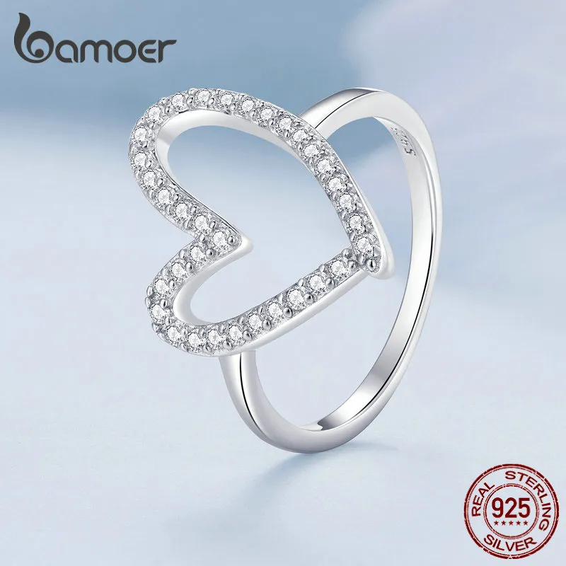 Heart Shaped Silver Ring - 925 Sterling Silver Ring with Delicate Heart ...