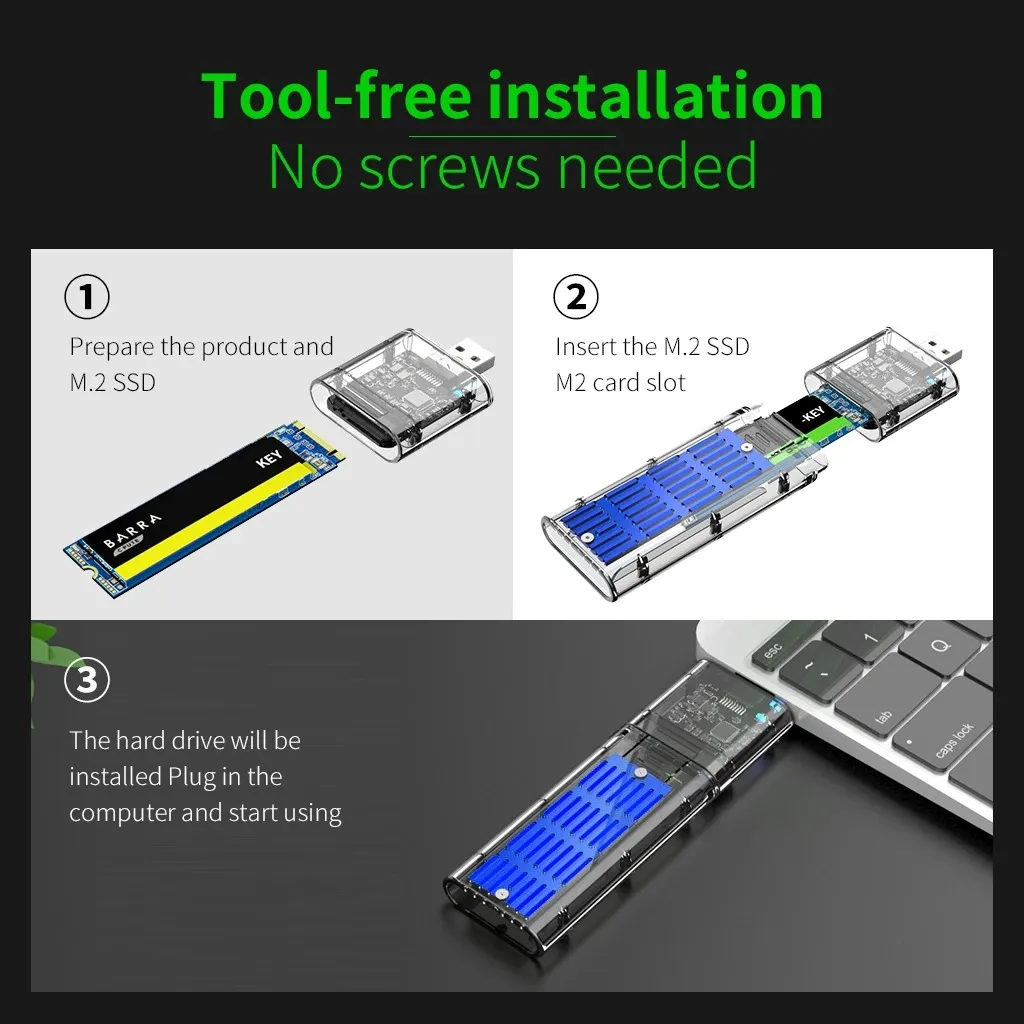 M.2 SATA External SSD Enclosure USB 3.0 Hard Drive Case For 5Gbps ...