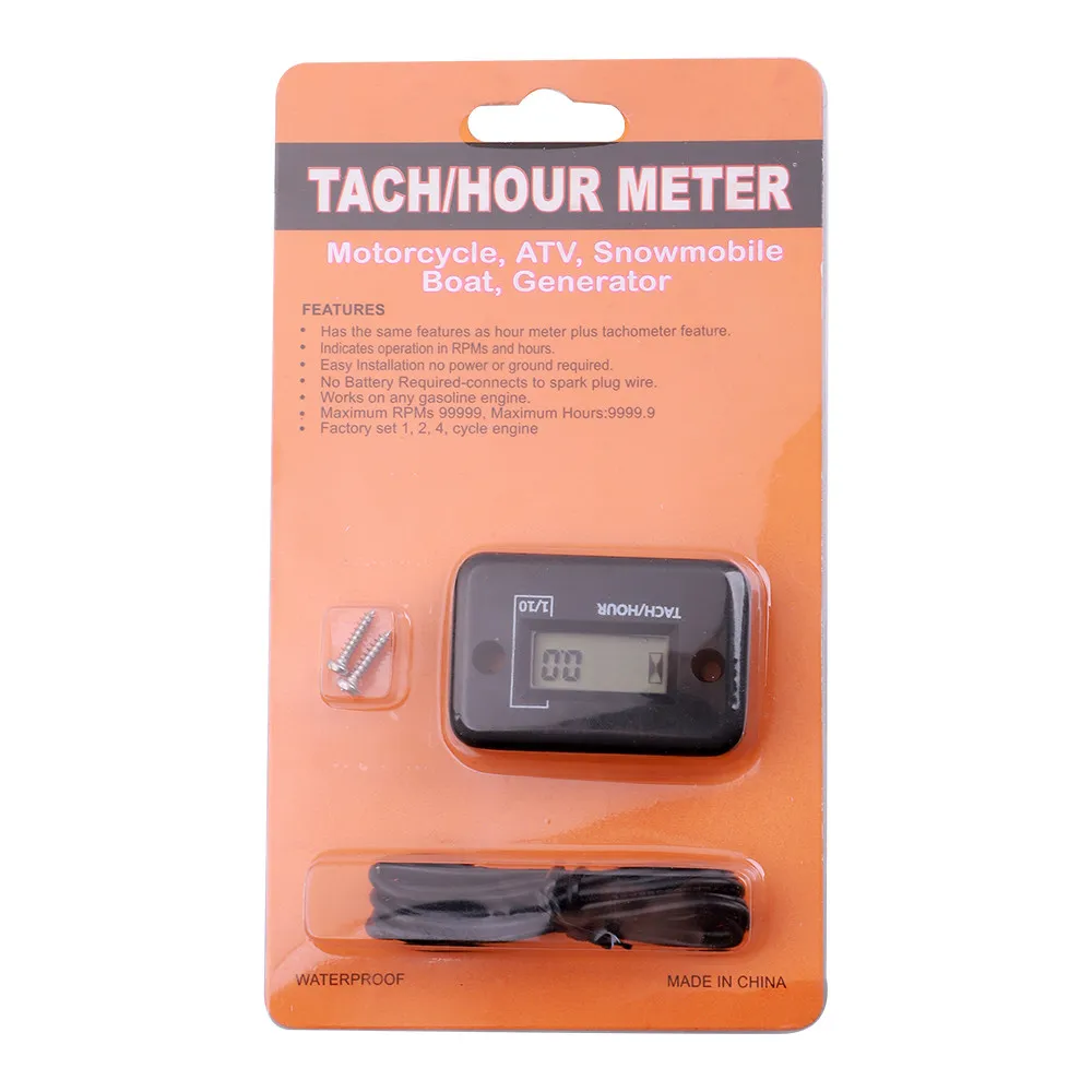 Digital Tachometer Hour Meter Inductive RPM Gauge for 2-4 Stroke ...