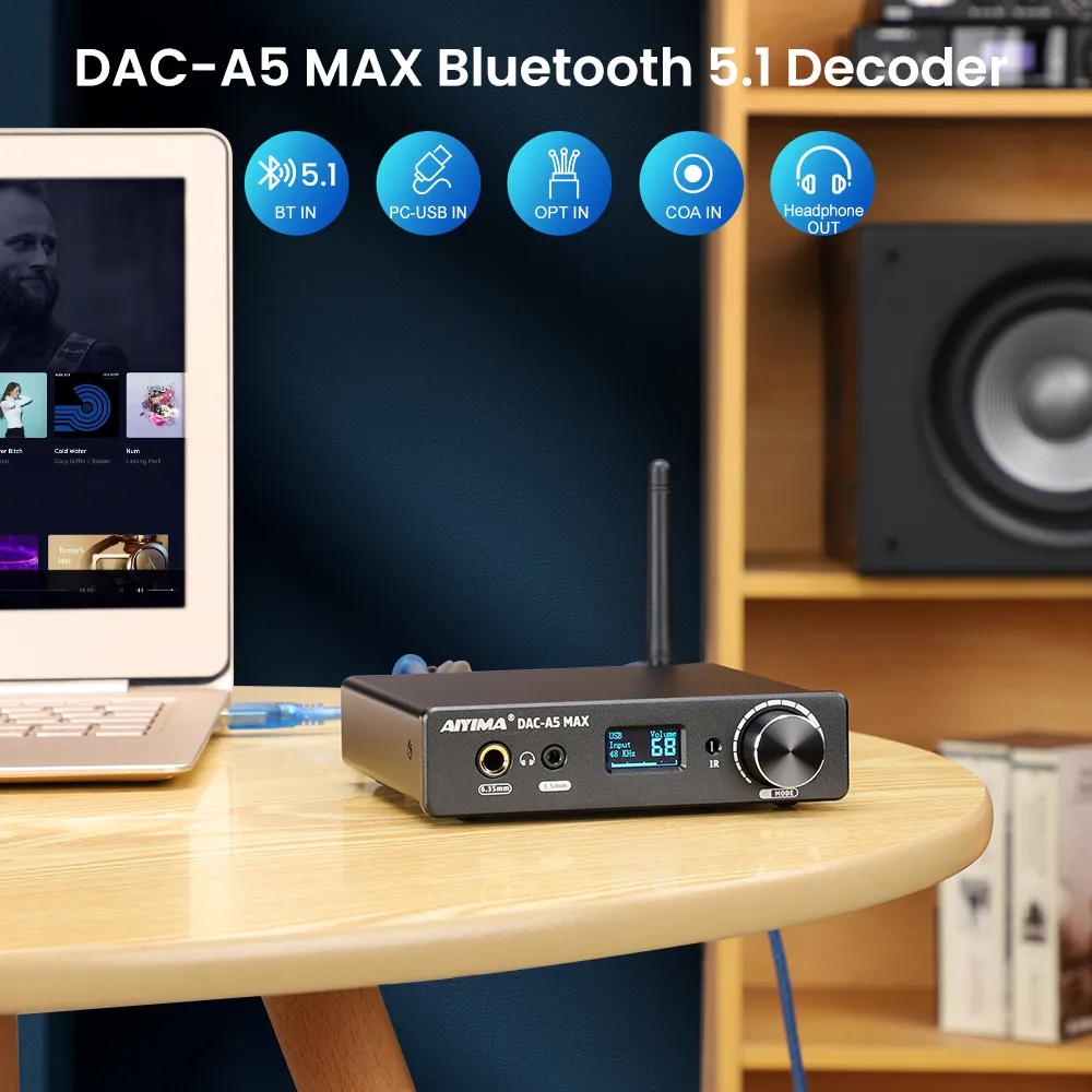 DHgate.com:Hi-Fi Audiophile DAC Amplifier - AIYIMA DAC-A5 MAX Bluetooth 5.1 ES9038K2M Decoder ...