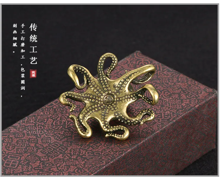 Solid Brass Octopus Figurines Miniature Desktop Ornaments For Home ...