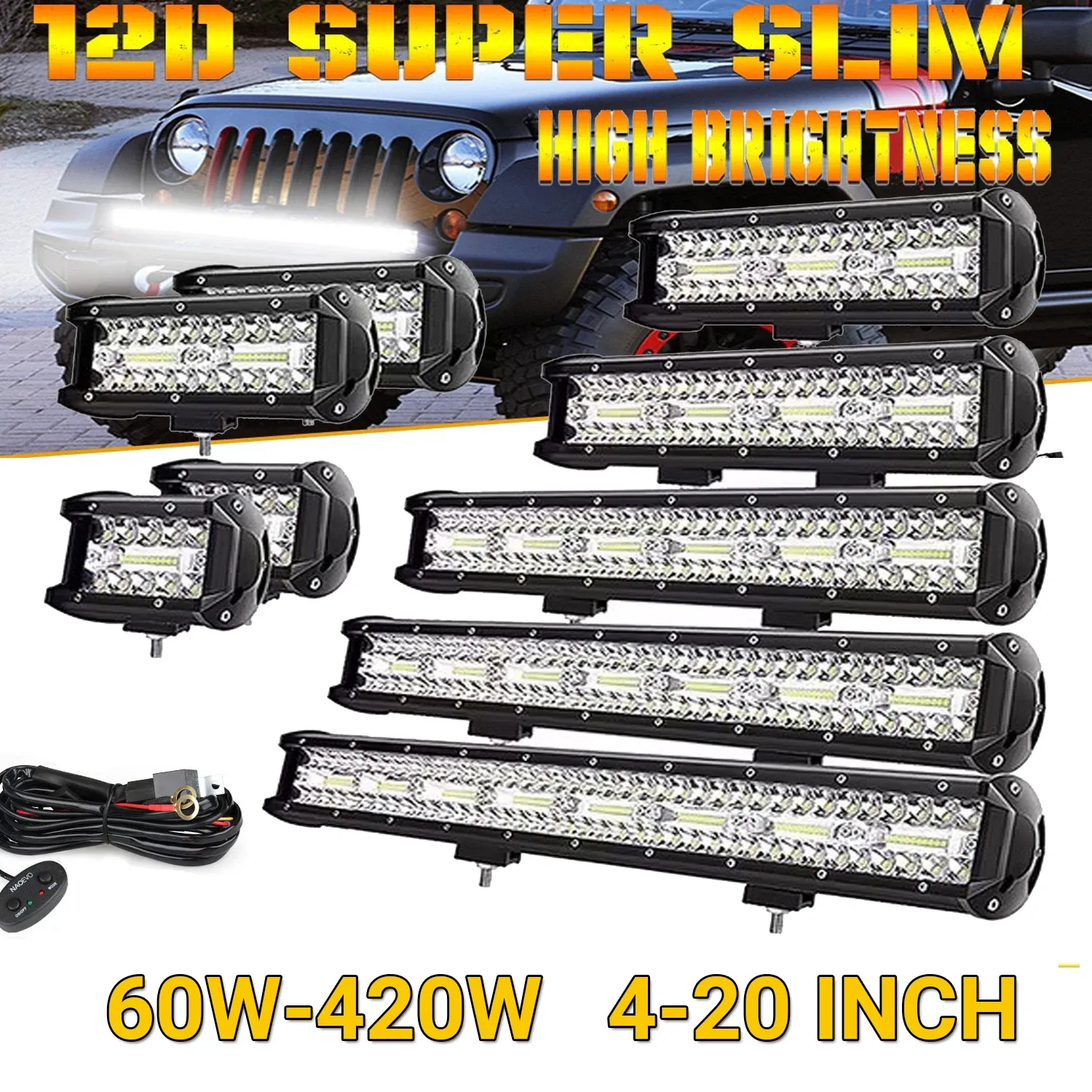 12-24V LED Work Light Bar, IP68 Waterproof Spotlights for Trucks, Boats ...