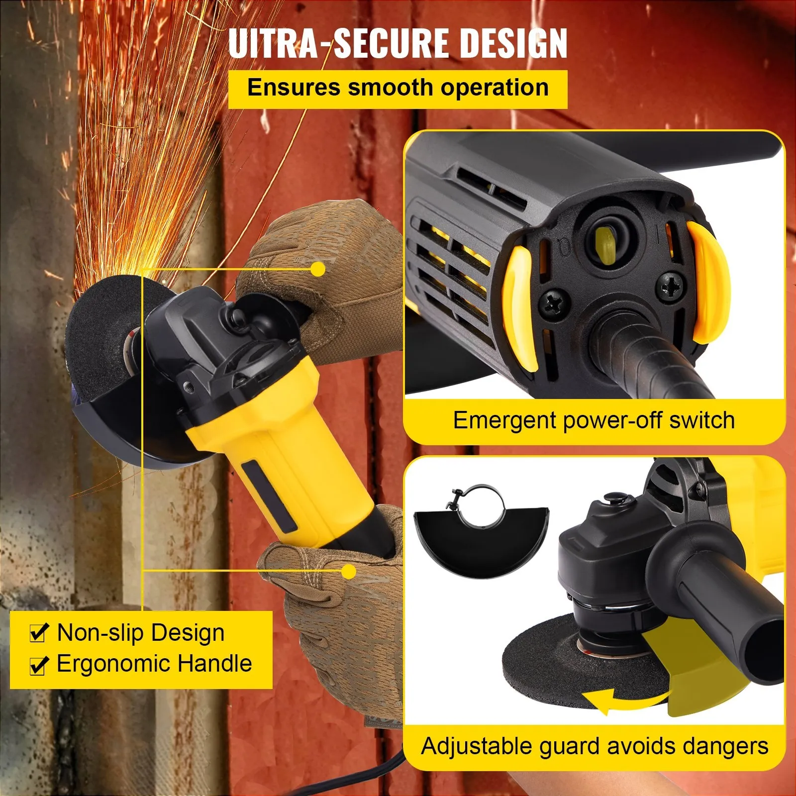 11A Powerful Angle Grinder Tool with Rotational Guard, Paddle Switch ...
