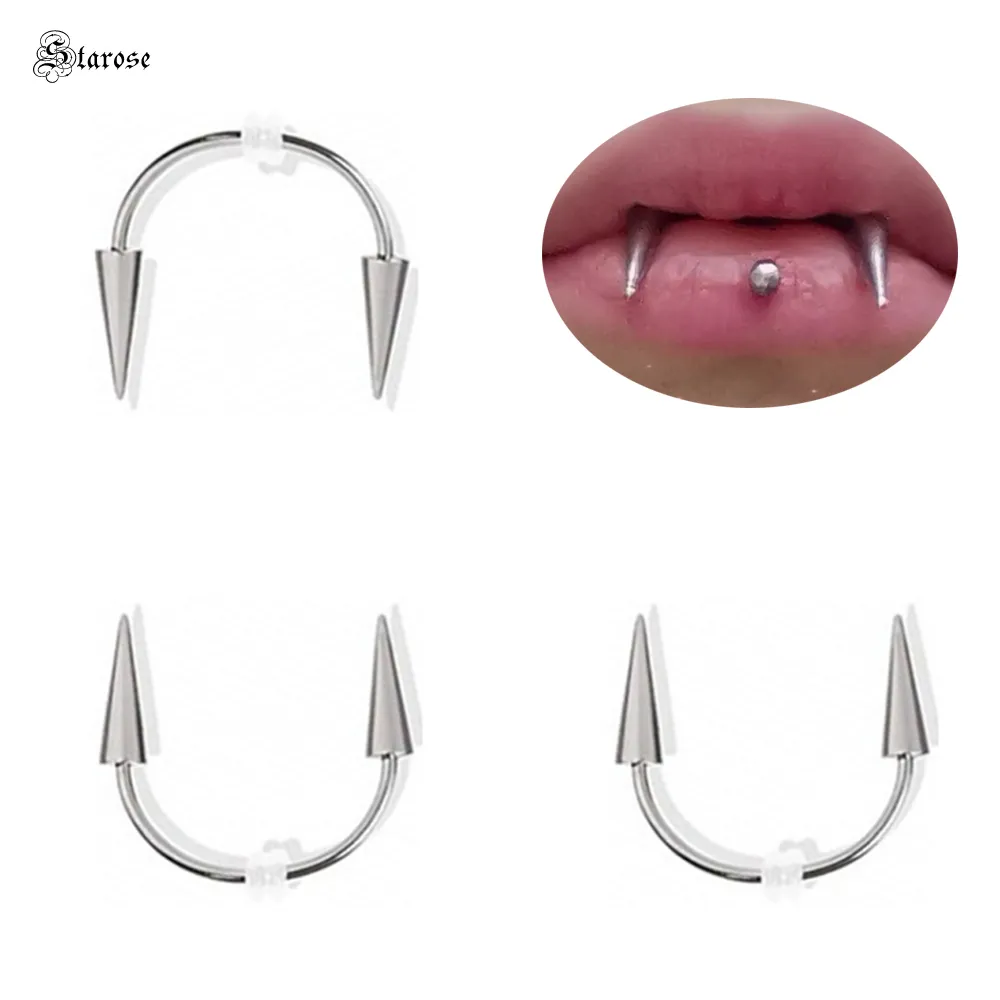 Vampire Teeth Grillz, 16G Cone Mouth Dental Piercing with Rubber Rings ...