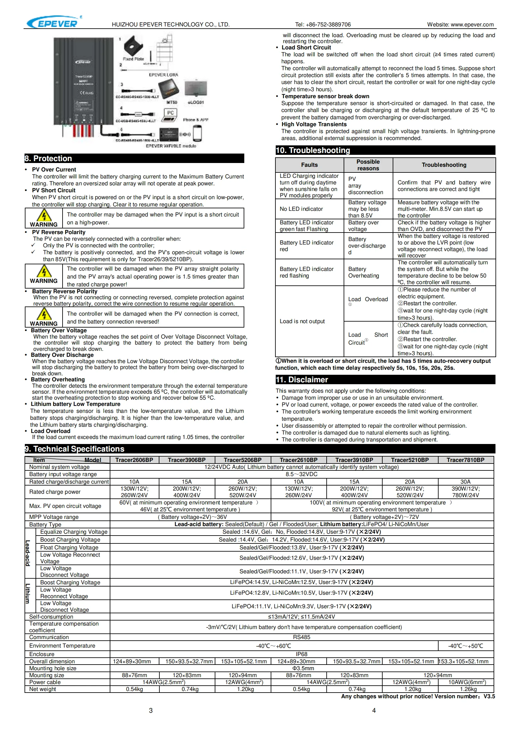 EPEVER Tracer 30A MPPT Solar Charge Controller 12V/24V Auto Waterproof ...