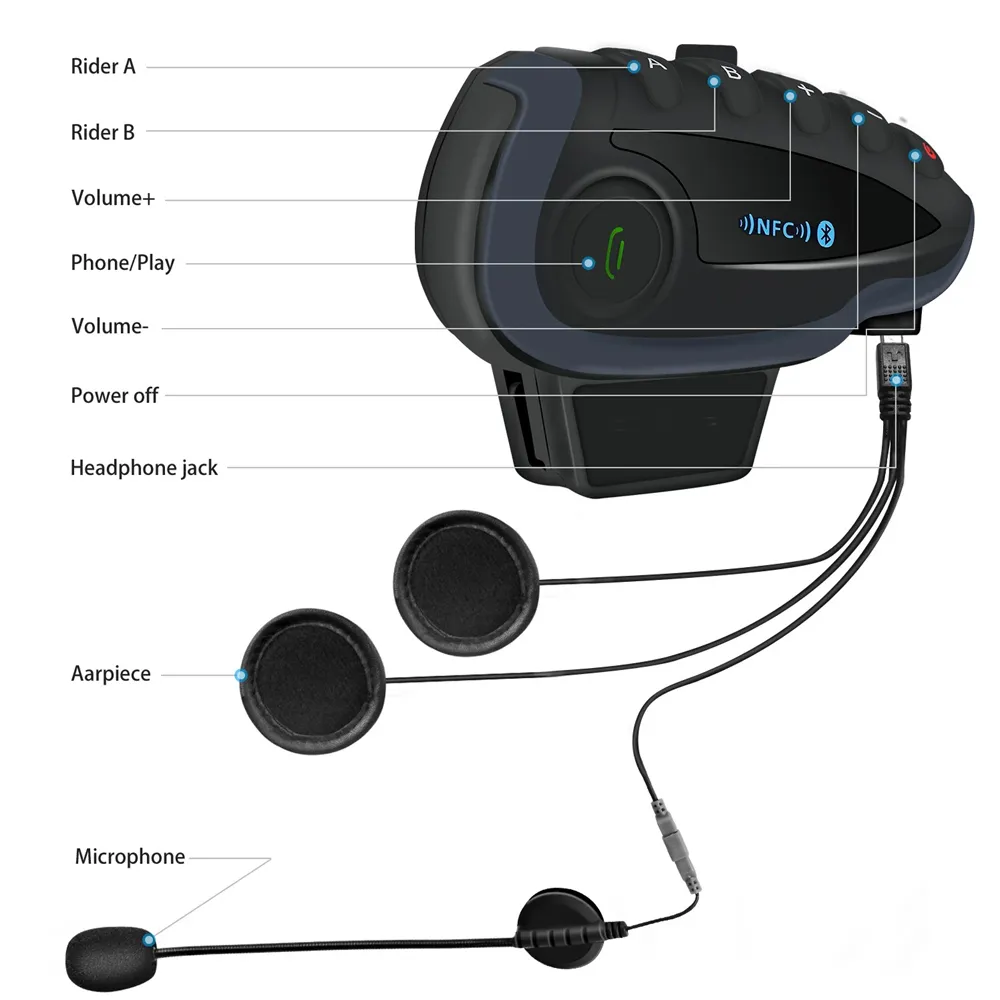 DHgate.com:2024V8 Motorcycle Helmet Headset, 1200M Bluetooth Intercom ...