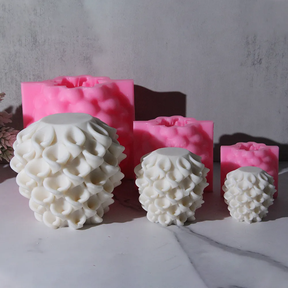 Geometry Flower Ball Candle Silicone Mold 3D Cylinder Swirl Sculpture ...