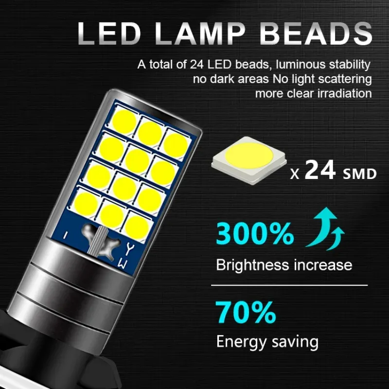 3030 LED Fog Light Bulbs - Multicolor H1 H3 H27 881, 24SMD, 2400LM ...