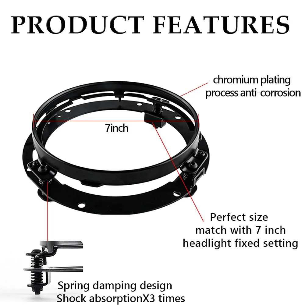 2-Pack Black Steel Round Headlight Mounting Brackets for 7-inch LED ...