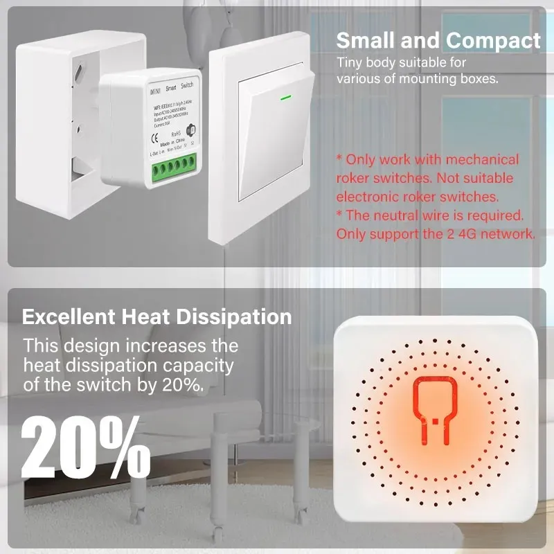 DHgate.com:"Smart Wi-Fi Mini Switch Module: 1/2gang 16A Smart Switch ...