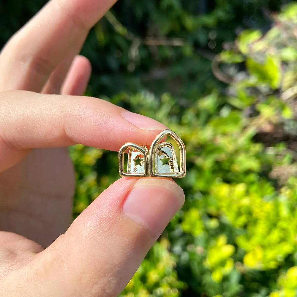 14K Gold Plated Hip Hop Double Hollow Fangs Dental Grillz Teeth Grillz ...