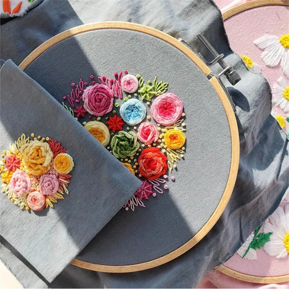 Bamboo Frame Embroidery Hoop Set 6 in and 12 in Round Cross Stitch ...