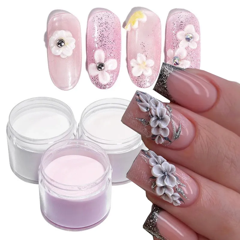 Acrylic Nail Powder Set: 10g Crystal Pink White Clear Polymer Powder ...