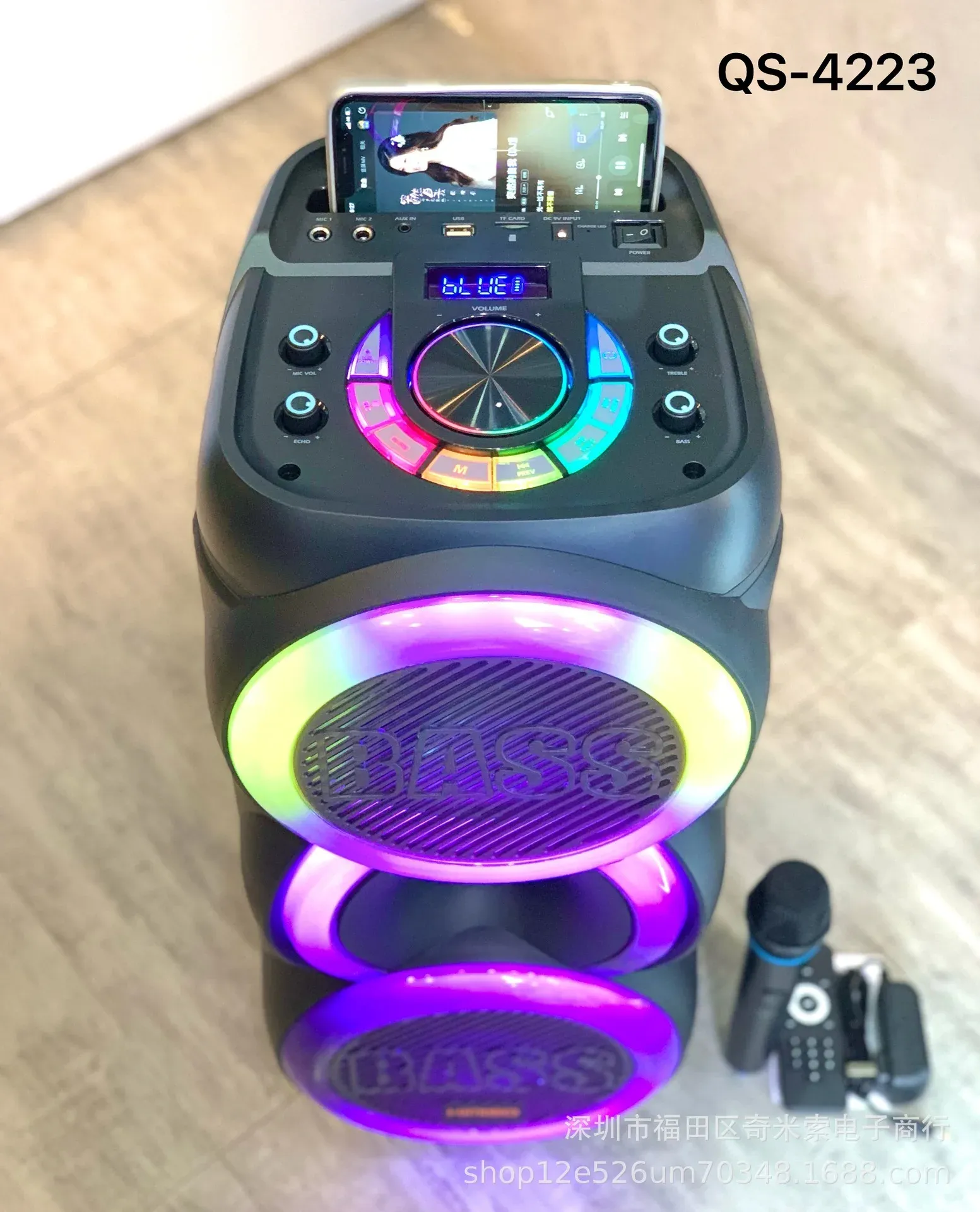 3000W Peak Power Bluetooth Speaker Dual 8 Inch LED Color Lighting ...