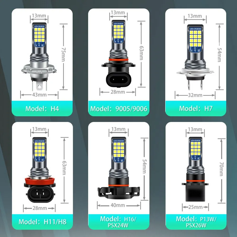 H3 Led Headlight Bulbs 2x H4 H7 H8 H11 LED 3030 24SMD White Fog Light ...