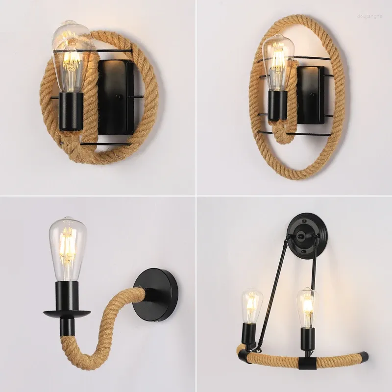 Industrial American Style Rustic Wall Sconce Lighting Rope For Retro ...