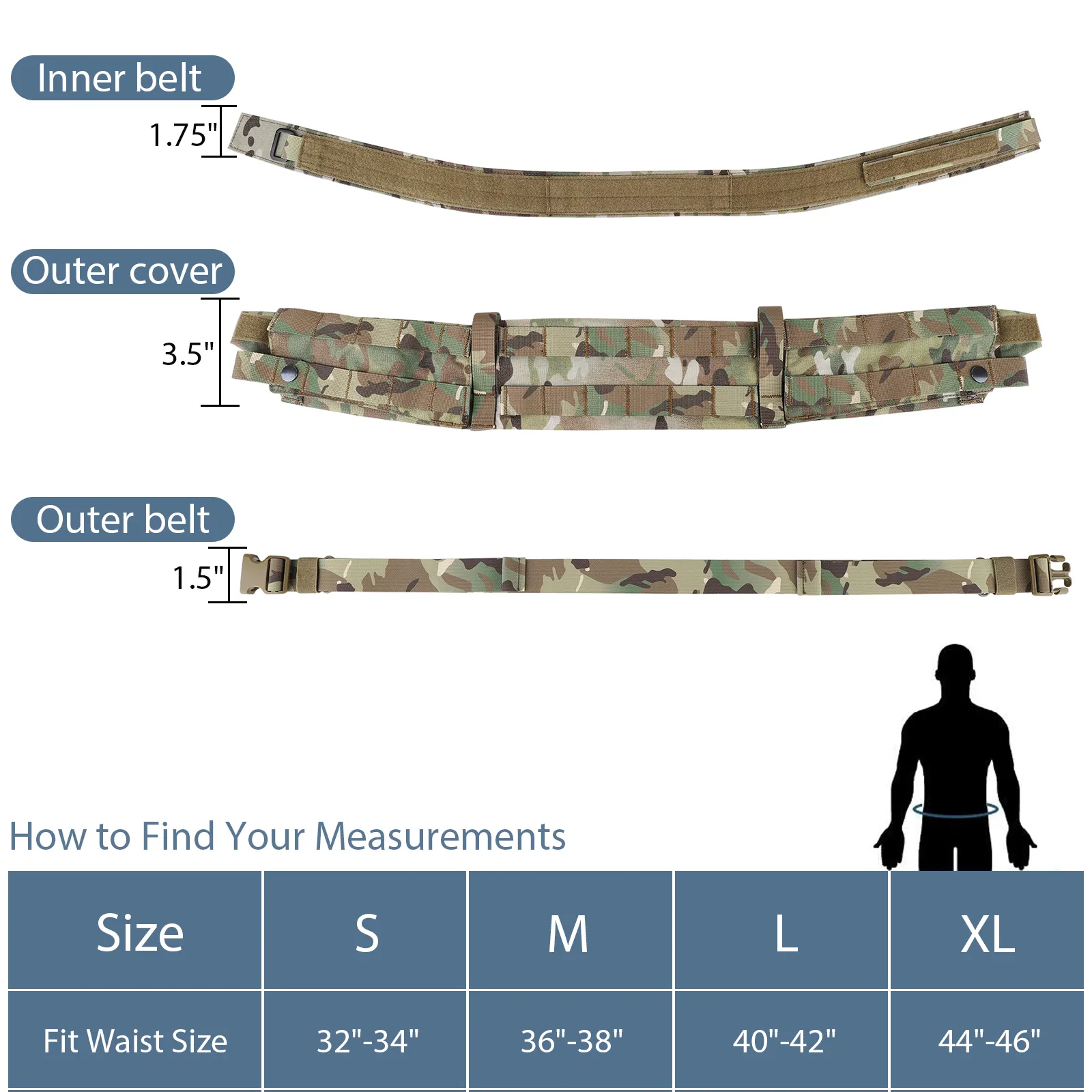 Tactical Belts For Men: Modular Lightweight Waist Belt, Quick Release ...