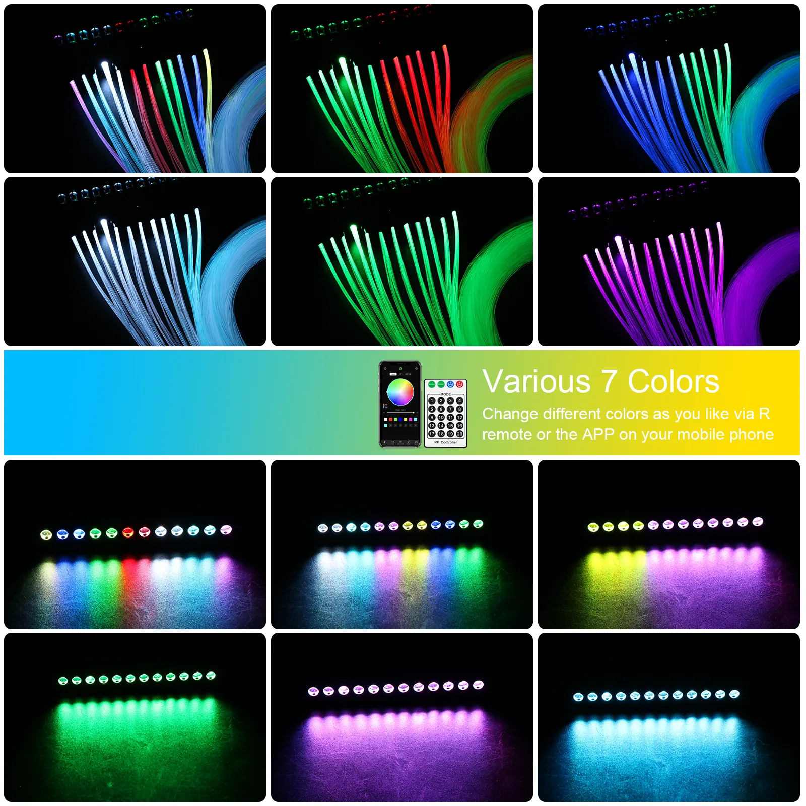 Fiber Optic Star Lights: 9W 12 LEDs RGBW APP Control Meteor Effect Star ...