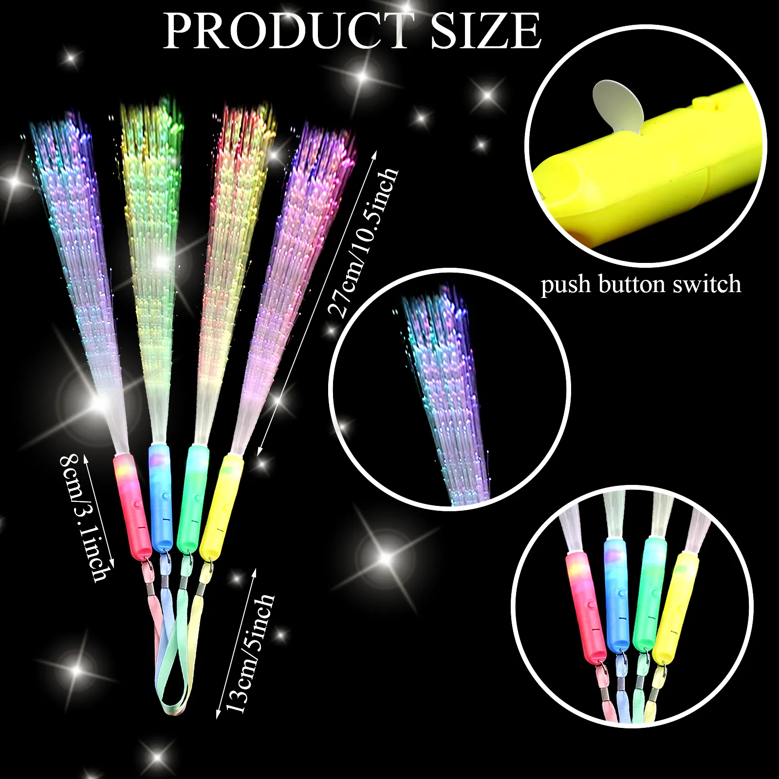 LED Light Up Fiber Optic Wands Flashing Bracelets Glow Fiber Stick ...