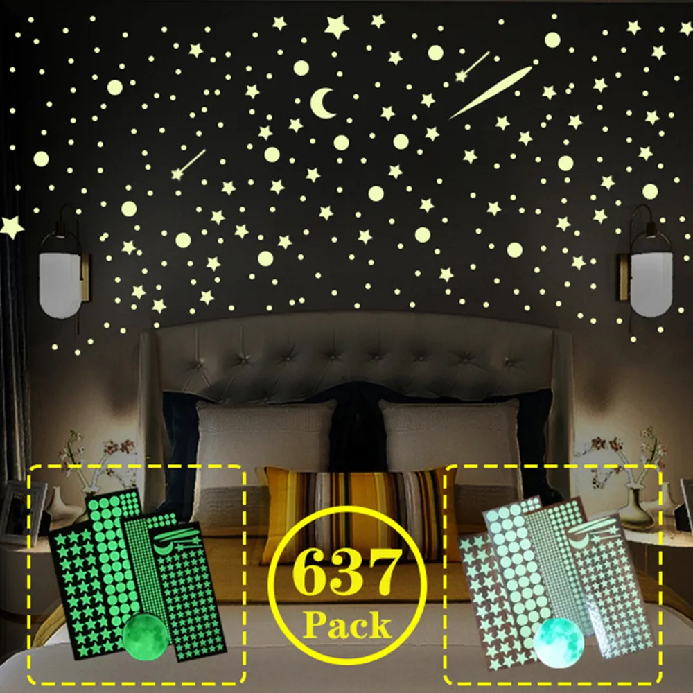 637/Luminous Moon Stars Wall Stickers PVC Glow In The Dark 3D Home ...
