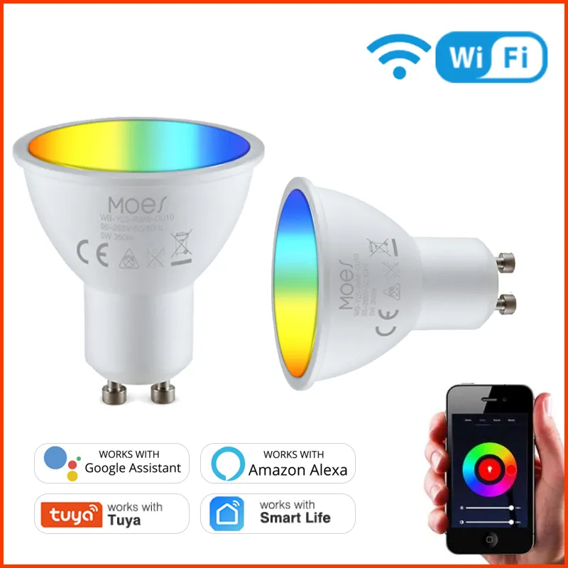 Tuya GU10 WiFi Smart LED Bulbs RGB CW White 5W Dimmable Lamps Smart ...