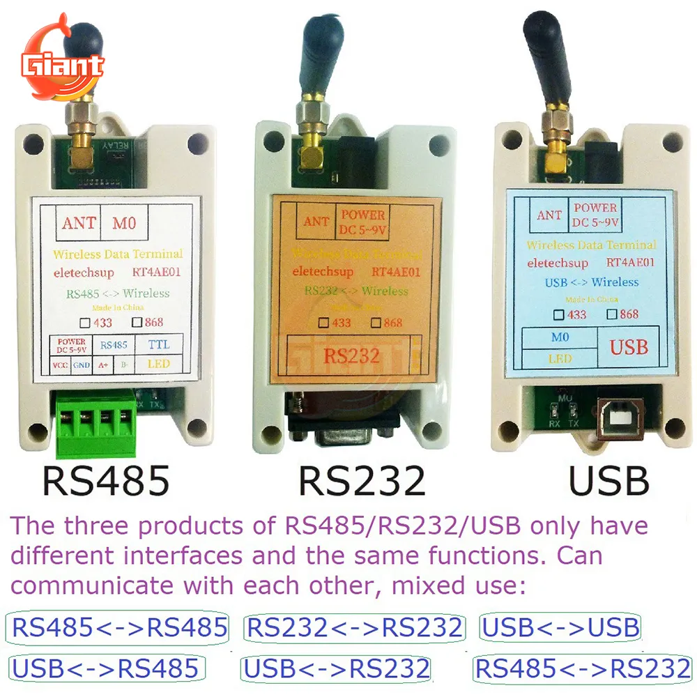 USB Radio Transmitter RS232/RS485 Wireless Serial Data Transceiver Long ...