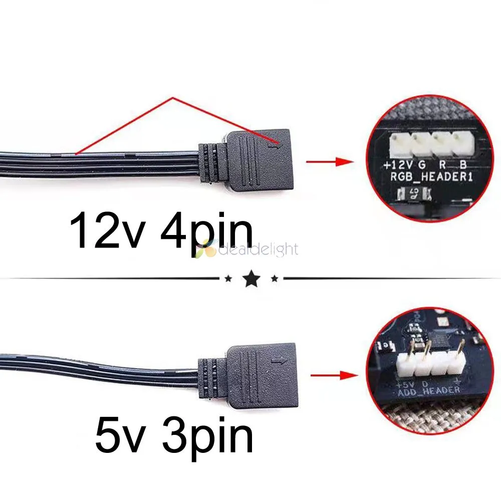 5V 3Pin/12V 4Pin ARGB Strip Connector Male to 10mm Clip for MSI, A-SUS, ASRock AURA WS2812B ...