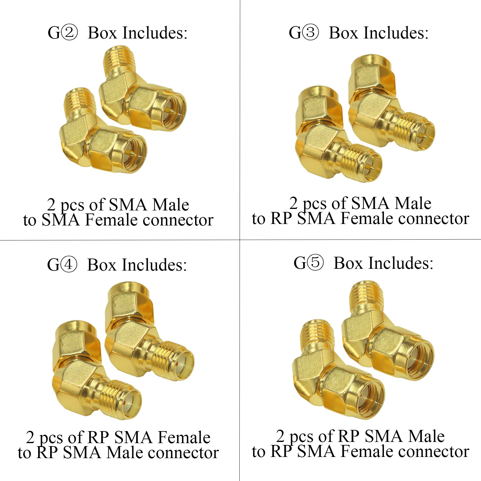 SMA Adapter Kit 45 Degree SMA Male/Female to RP SMA Elbow Connector ...