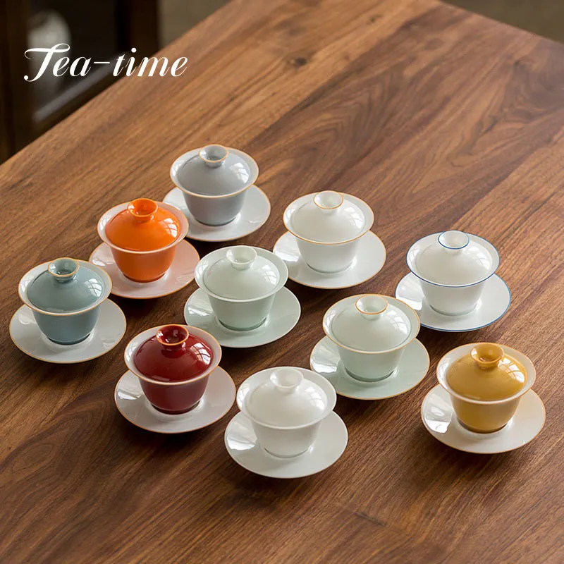DHgate.com:10 ColorsDehua White Porcelain Gaiwan Small Teapot ...