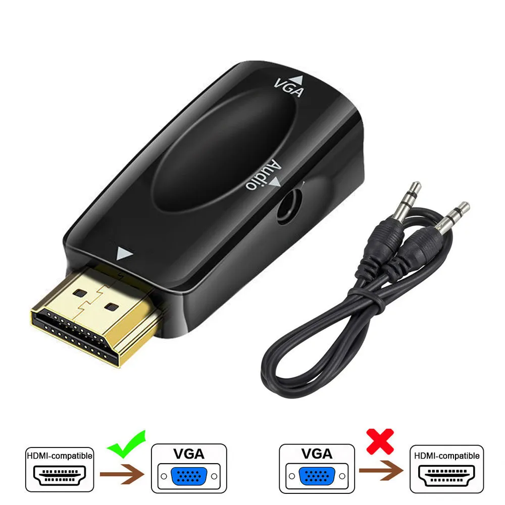 HDMI to VGA Adapter with 3.5mm Audio Output, Full HD 1080P, Male to ...