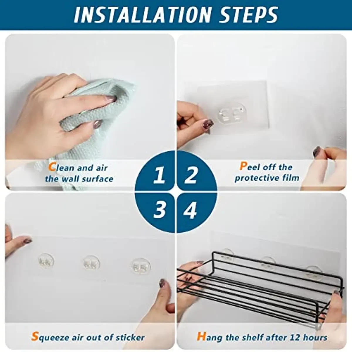 Crystal Clear Hanging Shelf Hooks, Strong Adhesive Wall Storage Rack ...