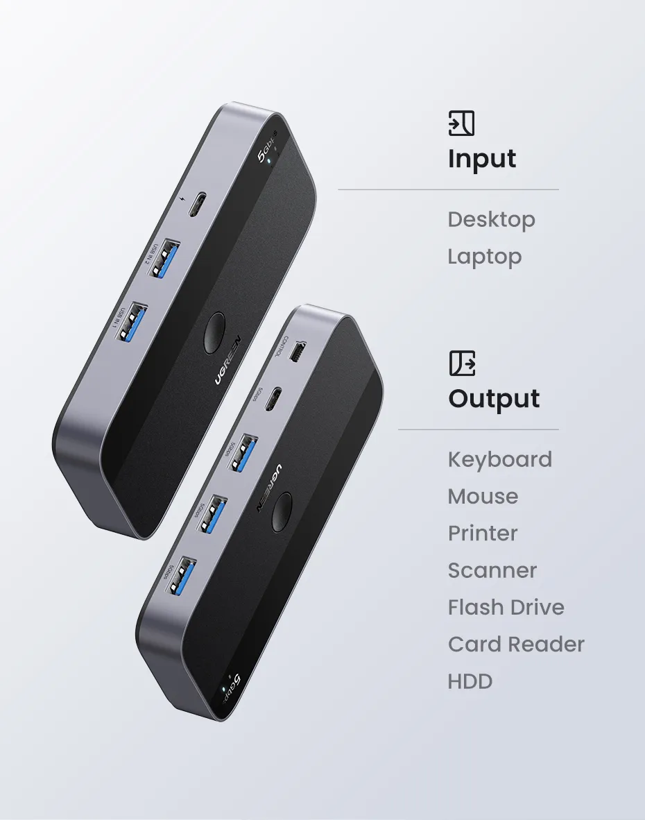 USB Peripheral Sharing Switch - 2-Port USB 3.0 Switch for Keyboard, Mouse, and Printer Sharing ...