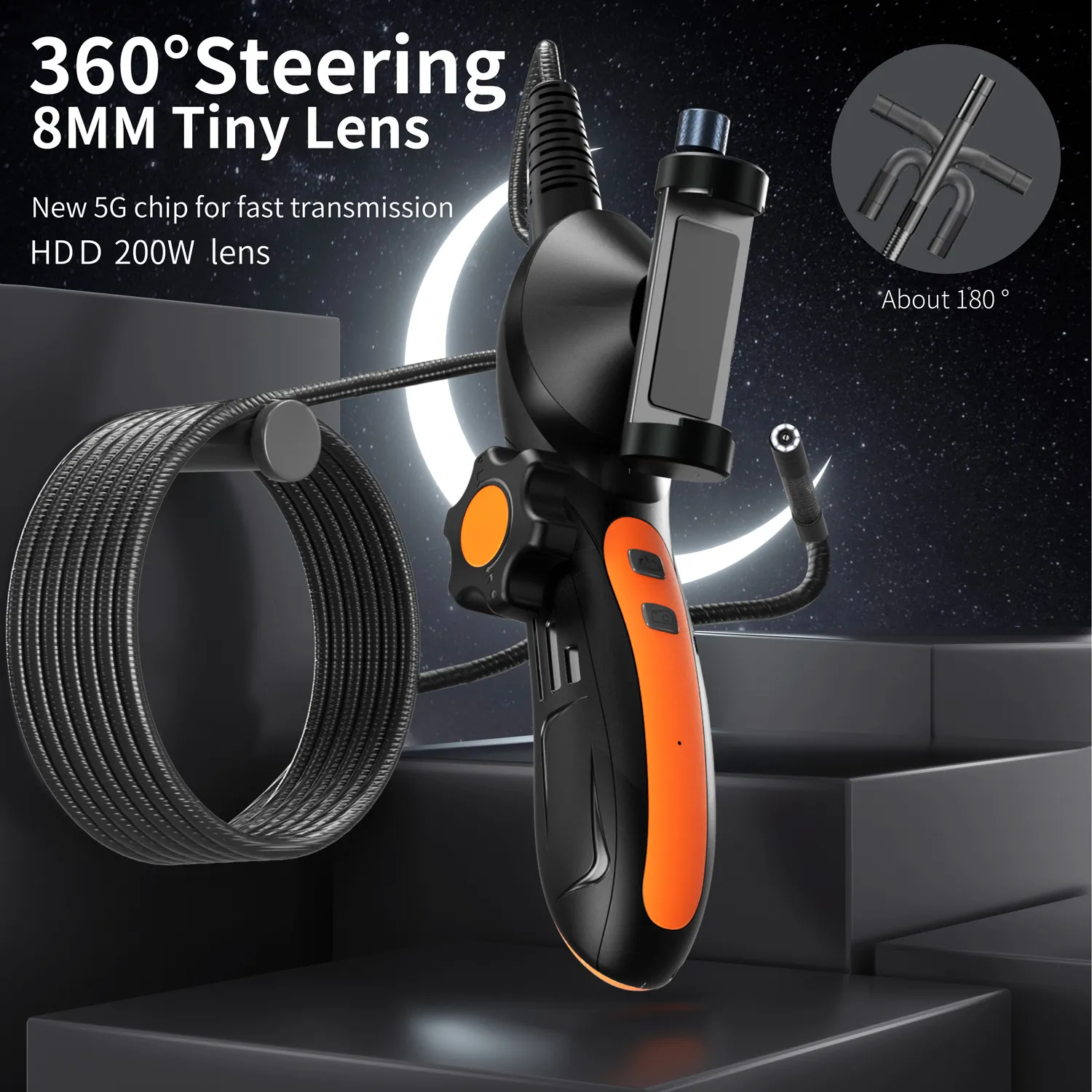 DHgate.com:2024Upgraded 360° 1m-1.5m Portable Borescope with 8mm Lens for Precise Air ...