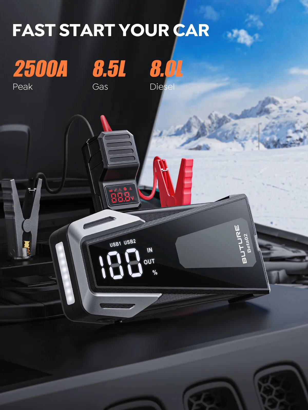 BUTURE 2500A Car Jump Starter, Portable Power Bank Charger with Large ...